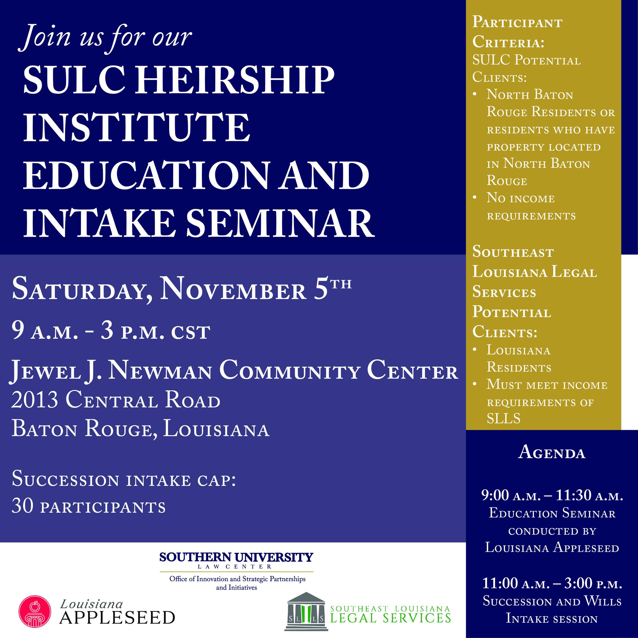 Heirship Institute Education and Intake Seminar - Southern University ...